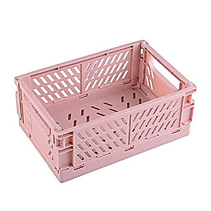 LEAQU Storage Box Solid Color Foldable Storage Crate Basket Corrosion Stackable Pink L