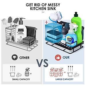 Kitchen Sink Caddy Sponge Holder: Large Kitchen Sink Organizer for Dish Rag Soap Brush - 304 Stainless Steel Sponge Holder Rack with Removable Drain Tray for Counter Storage