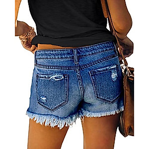 cordat Women Mid Rise Ripped Stretchy Jeans Shorts Frayed Raw Hem Casual Denim Shorts