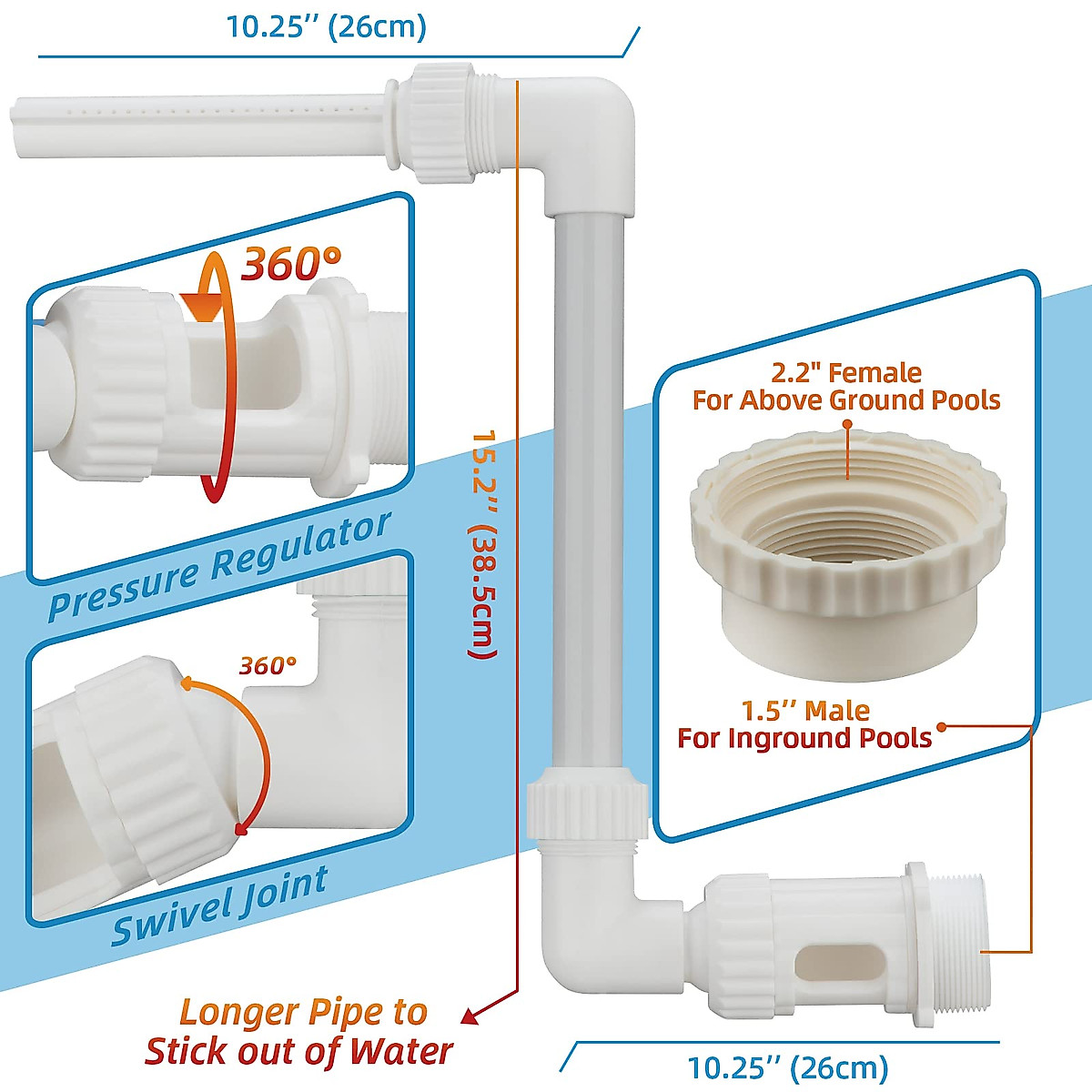 Klleyna Water-Fountain Swimming-Pool Sprinkle Accessories - Waterfall Above In-ground Pool, Cooling Spray for Outdoor Garden Pond Aerator Circulation, High Pressure Jet Fountain Pump Attachment