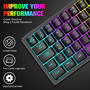 ZIYOU LANG K61 60% Gaming Keyboard Mini Portable with Rainbow RGB Backlit Ergonomic 62Key Layout 19Key Anti-ghosting Mechanical Feel Waterproof USB Wired for PC Mac Windows Gamer Laptop Typists(Black)