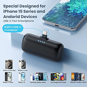 Mini Portable Charger USB-C Power Bank, 5200mAh Portable Phone Charger, Compact Plug in Battery Pack Compatible with iPhone 15/15Plus/15Pro/15Pro Max Samsung S23/S22 Moto iPad Pro Android Phone etc