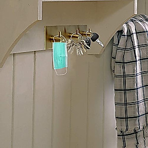 Key Hooks for Wall, Key Holder for Wall Decorative with 3 Key Hooks, Coat Hanger, Purse Hanger, Towel Hook, Easy Mount Key Hangers for Wall, Entryway, Bathroom, Living Room, Kitchen (Gold Finish)