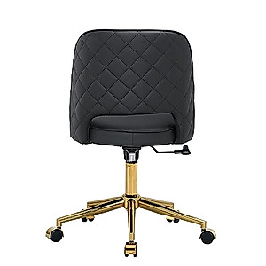 voqoomkl PU Home Office Chair, 360° Swivel Desk Chair with 5 Wheels and Gold Metal Base, Adjustable Height Armless Computer Chair for Living Room Bedroom Study, Black