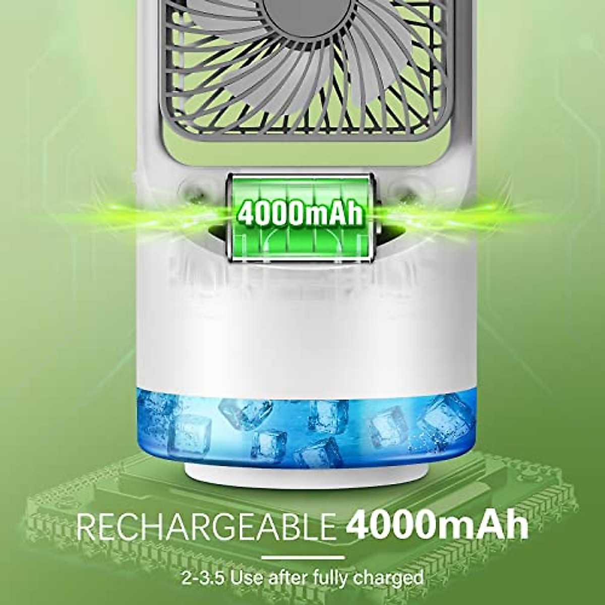 HeaBoom 90° Auto Oscillation Portable Air Conditioner, 4000mAh Rechargeable Evaporative Cooler Humidifier, Mini Conditioner with 7 Color Lights, Aroma Discs, Desk Cooling Fan, White