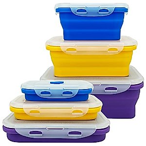 Lunbengo Camping Travel Collapsible Food Storage Container with Lids, Stackable Silicone Storage Containers Meal Prep Containers with Ideal Portion 350ml-540ml-800ml, Microwave Safe,3Piece