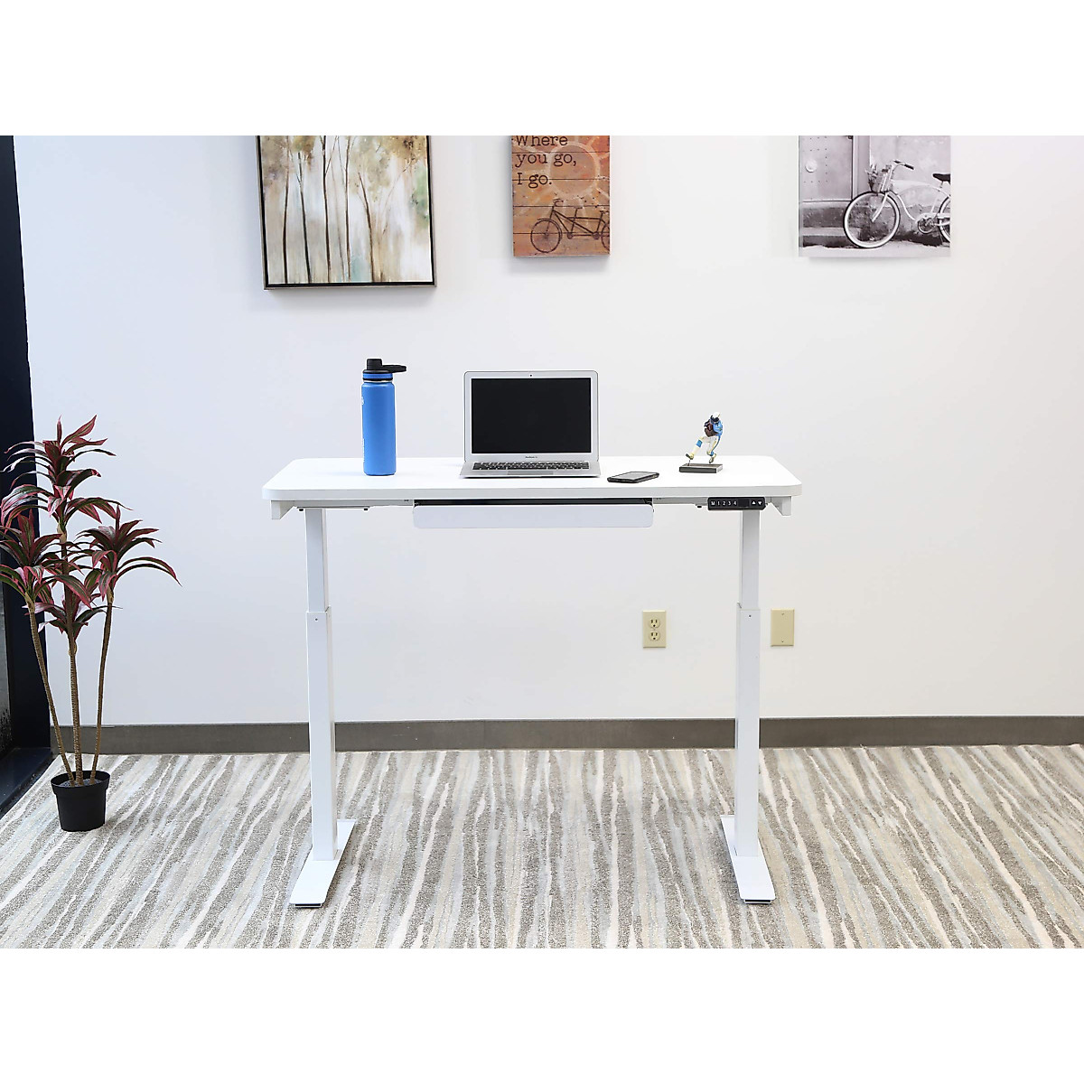 Motionwise Electric Standing Desk, 24”x48 Home Office Series, 28"-48" with Quickly Program up to 4 pre-Set Height adjustments and USB Charge Port, White Frame