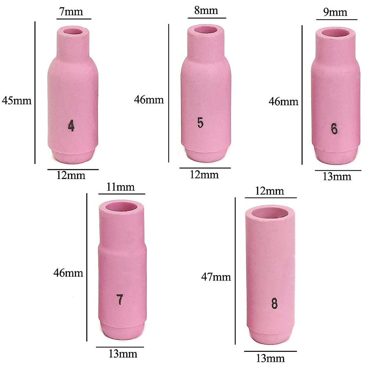 Alffun 58pcs TIG Welding Torches Gas Lens Kit Collet Body Alumina Nozzle Consumables Kit Fit WP-17/18/26 Series TIG Welding Torch Accessories