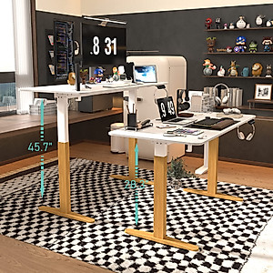 Monomi Electric Standing Desk, 55 x 28 inches Height Adjustable Desk, Ergonomic Home Office Sit Stand Up Desk with Memory Preset Controller (White Top/Wood Grain Frame)