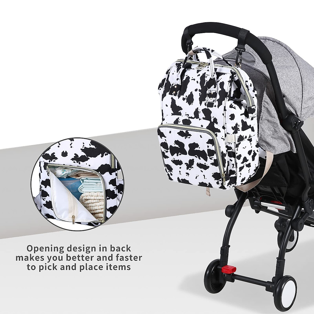 TRENDPLAY Baby Diaper Backpack for toddlers, Stroller Organizer Nappy Bag For Girls, with Insulated Pockets, Cow