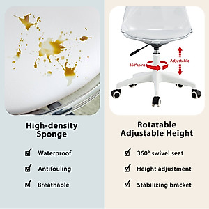 BAOPIN Home Office Desk Chair, Modern Computer Chair with Adjustable Height, Armless Acrylic Rolling Clear Chair with Wheels for Bedroom, Classroom, and Vanity Room (Clear)