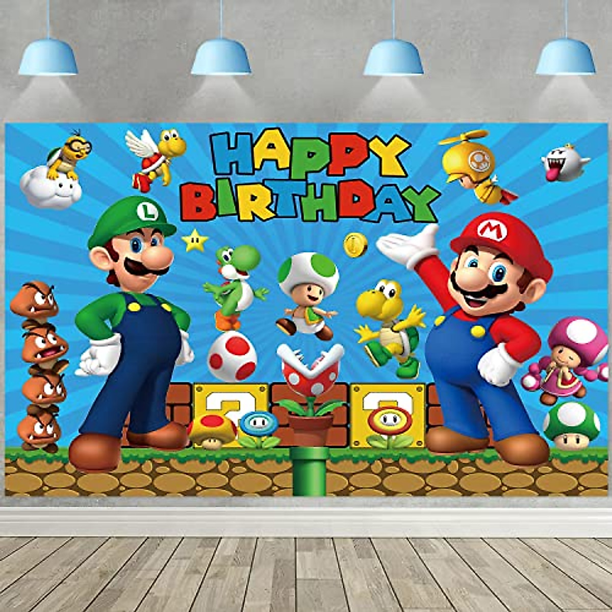 Super Brother Boy Backdrop Kids Adventure Game Party Background Mushroom Gold Coins Decoration Banner Baby Shower Photography Supplies (6x4FT)