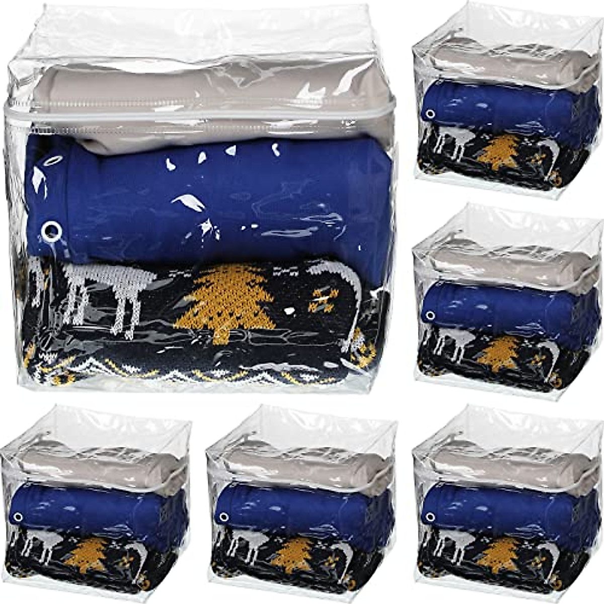 6 Pack Clear Zippered Organizers Foldable Sweater Storage Plastic Storage Bag with Zipper and Handle Clear Storage Bins for Closet Cubic Zippered Containers Zippered Collapsible Cube for Clothes Toy