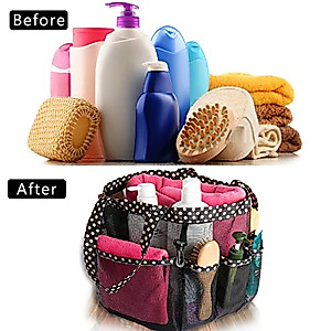 COFSODI Portable Hanging Mesh Shower Caddy - Shower Bag with Key Hook and Windproof Hook, 8 Pockets, Shower Organizer for College, Dorm, Camp, Beach, Swimming, Gym, Travel (Polka Dots)