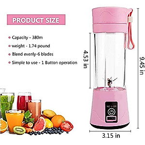Aizbao Portable Blender, 380ml Six Blades 3D Juice cup, Small Fruit Mixer, Personal Mixer Fruit Rechargeable with USB, Mini Blender for Milk Shakes, Smoothie, Fruit Juice (Pink)