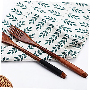 Amosfun Japanese Wooden Handle Fork and Spoon Pasta Server Utensil Wooden Spoon and Fork Wood Soup Porcelain Soup Spoons Wooden Spoon Fork Chopsticks for Eating Ice Major Travel Friendly