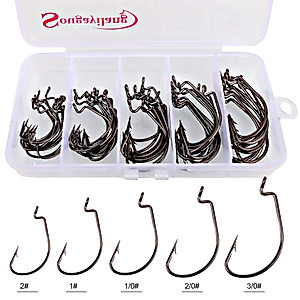 Sougayilang Fishing Hooks High Carbon Steel Worm Soft Bait Jig Fish Hooks with Plastic Box