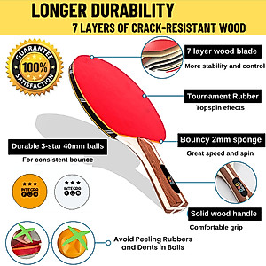 IntegraFun Pro Ping Pong Paddle Set with Ping Pong Net- Bracket Clamps,3-star Ping Pong Balls, Storage Case - Retractable Net and Post Set Adjustable to any Table - Indoor Outdoor Games for Family