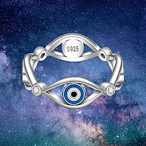 Blue Evil Eye Ring for Women Sterling Silver Turkish Evil Eye Rings Mal De Ojo Nazar Spiritual Greek All Seeing Eye Amulet Religious Jewelry Gift Size 8