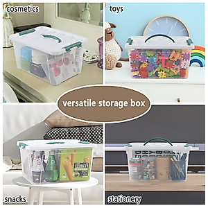 Pekky 14 Quart Plastic Lidded Storage Bins, Clear Storage Box with Handle, Set of 8