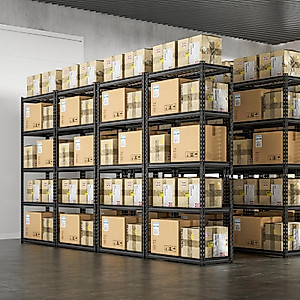 Giantex 2Pcs 5-Tier Storage Shelves, 35.5" x 15.5" x 72" Height Adjustable Metal Storage Utility Rack Shelf with Anti-tipping Device, Heavy Duty Garage Shelving for Warehouse, Basement, Kitchen, Black