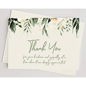 MPC Brands In Memory Of Blank Funeral Thank You Cards - Sympathy Bereavement Thank You Cards With Envelopes - Message Inside (25, Sage Floral)