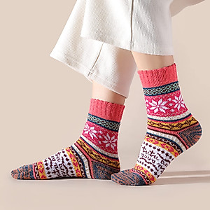 5 Pairs Comfortable and Warm Vintage Crew Socks for Women - Soft Wool Knit Cabin Socks, Cozy Thick Winter Gifts