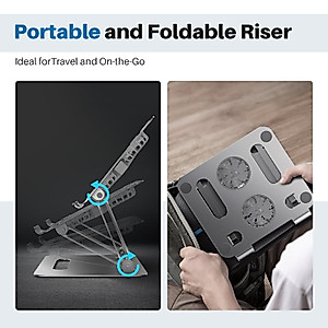 Laptop Cooling Stand Aluminum Alloy Rotating Bracket,360 Degree Rotation,Adjustable Ergonomic Portable Aluminum Laptop Holder,Foldable Computer Stand Riser Compatible with 9-15.6 inch Laptop,Silvery