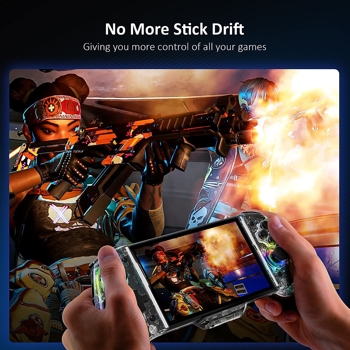 NexiGo Gripcon (Gen 2), No Deadzone, Enhanced Switch/Switch OLED Controller for Handheld Mode, Adjustable LED Light, Ergonomic Design, 6-Axis Gyro, Turbo, Mapping, Clear Ice