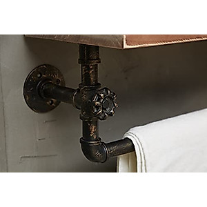 Nultuvalk Floating Shelving with Wood, Antique Wood Shelving with Towel Rail, Bathroom Industrial Pipe Rack, Wall Mounted 24" Living Room Farmhouse (Vintage Gold, 1Tier)