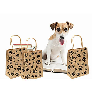 YYaaloa 30pcs Small Gift Bags with Handle Bulk Paw Print Brown Party Favor Paper Shopping Bags for Kids Birthday Xmas Party Supplies Retail Bags (Paw Print Brown, Small 30pcs)