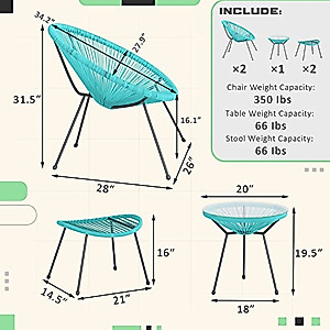 Flamaker 5 Piece Patio Furniture Acapulco Chairs Outdoor Conversation Set All-Weather Plastic Rope Lounge Chair Modern Patio Chairs Set for Porch, Lawn, Balcony, Poolside (Blue)