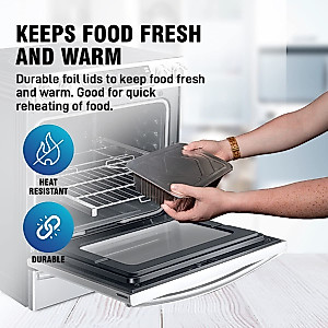 Diplastible Oblong Disposable Aluminum Pans with Lids - 20 Pack - 8.5 x 6 x 2.5 in 5-lb Pan with Foil Covers Perfect for Baking Cooking Food and Storage Container