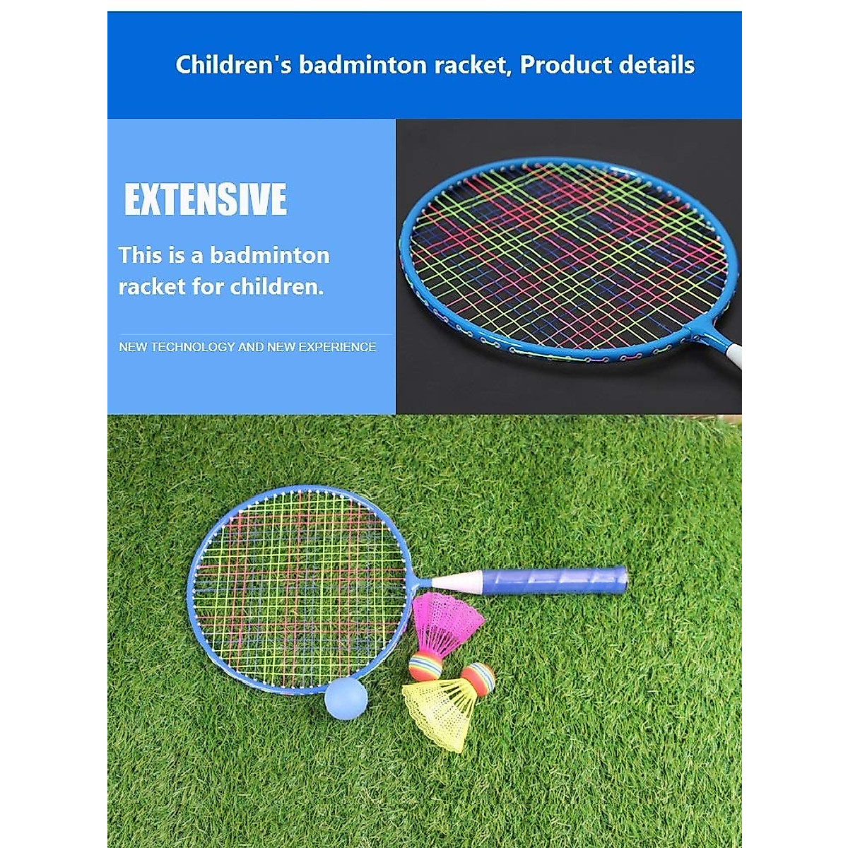 Badminton Racket for Children 1 Pair, Nylon Alloy Durable Badminton Racquet Set for Kids Indoor/Outdoor Sport Game（Including 4 Badminton and 2 Table Tennis） (Blue)