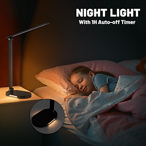 OUVR LED Desk Lamp for Home Office, Dimmable Table Lamp with USB Charging Port, 5 Lighting Modes, Sensitive Control, 60 Minutes Auto-Off Timer, Eye-Caring Office Lamp(Black)