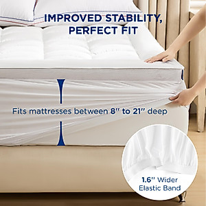 Bedsure Queen Mattress Topper - Soft Extra Thicker Mattress Pad, Quilted Fitted Mattress Topper with 8-21" Deep Pocket, Breathable Fluffy Pillow Top Padded, White (Extra Thicker), 60x80 Inches