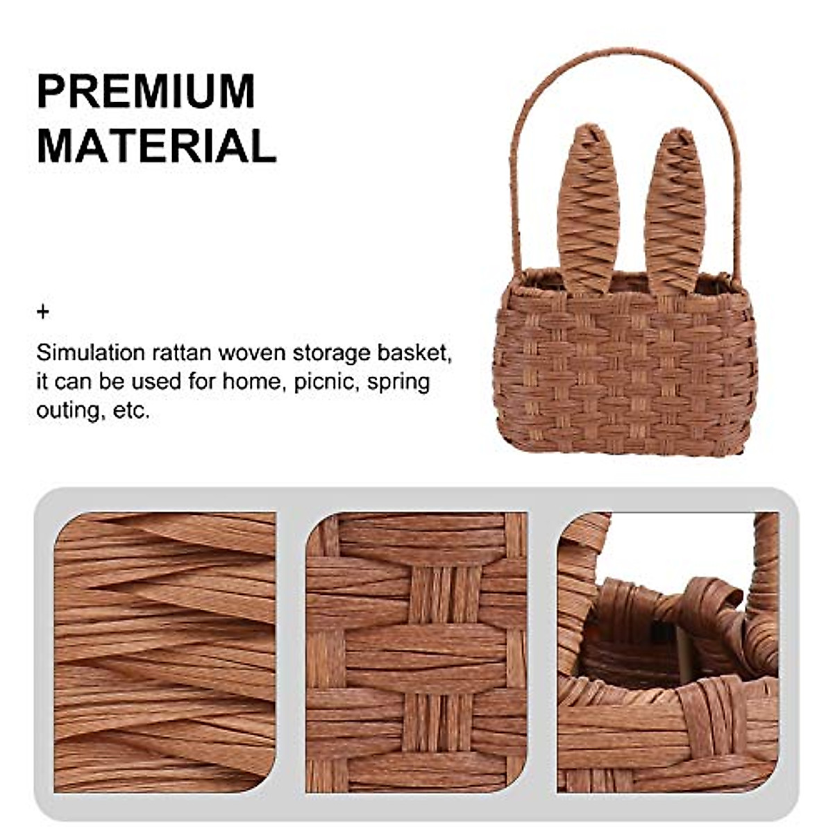 Cabilock Woven Basket Wicker Rattan Storage Basket Box Picnic Basket Laundry Basket with Bunny Ears (Light Brown)