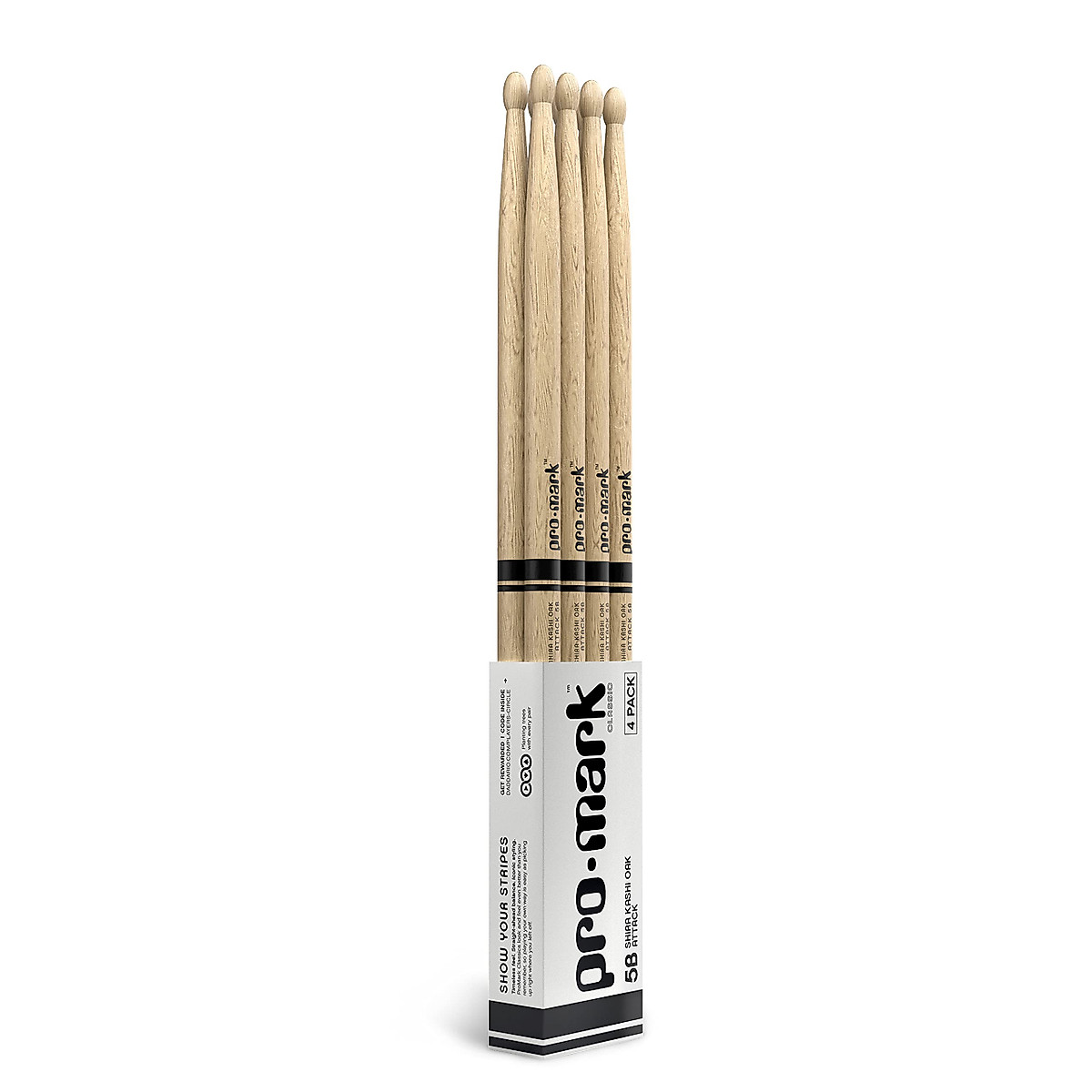 ProMark Classic Attack 5B Shira Kashi Oak Drumsticks, Oval Wood Tip, Buy 3 Pairs Get 1 Free