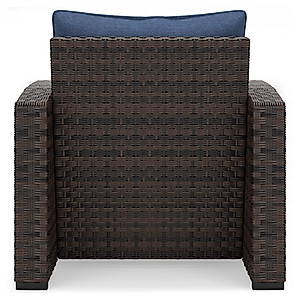 Signature Design by Ashley Windglow Outdoor Lounge Chair with Cushion, 34" W x 31" D x 37" H, Blue & Dark Brown