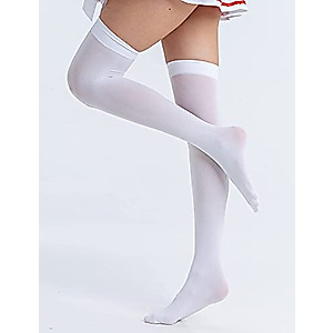 Lastclream Women Costume Thigh High Silk Stockings for Girls Over Knee Socks Cosplay Knee High Hosiery (White)