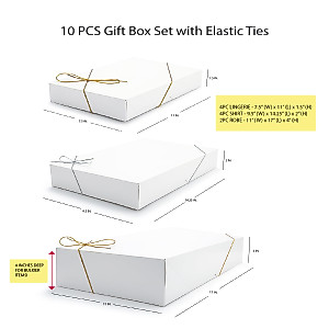 NATIVICO 10 Premium Assorted Gift Boxes for Presents - White Gift Boxes with Lids and Elastic Loops- 4-inch Deep Robe Boxes and Additional Gift Box Sizes Good for Shirt and Lingerie