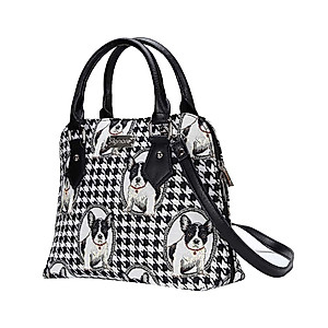 Signare Tapestry Hand Shoulder Bag Cross Body Purses Handbag Satchel Bag for Women In Black And White French Bulldog Design (CONV-FREN)