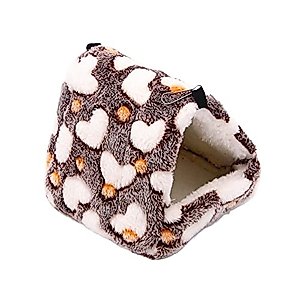 Winter Warm Bird Hammock,Bird Cage Plush Hamster Hammock for Sleeping Playing Warm Hanging Pet Accessory(S,Coffee)