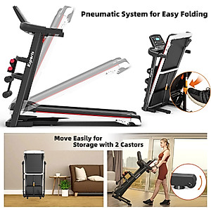 Ksports Treadmill Bundle Electric Folding Incline Treadmill with Auto and Manual Incline, Sit Ups Rack or Strap and Ab Mat, Dumb Bells, Black Medium