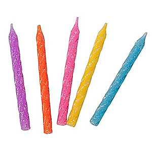 Jacent Fun Glitter Striped Birthday Candles, Blue, Yellow, Orange, Pink and Purple - 20 Count per Package, 1-Pack