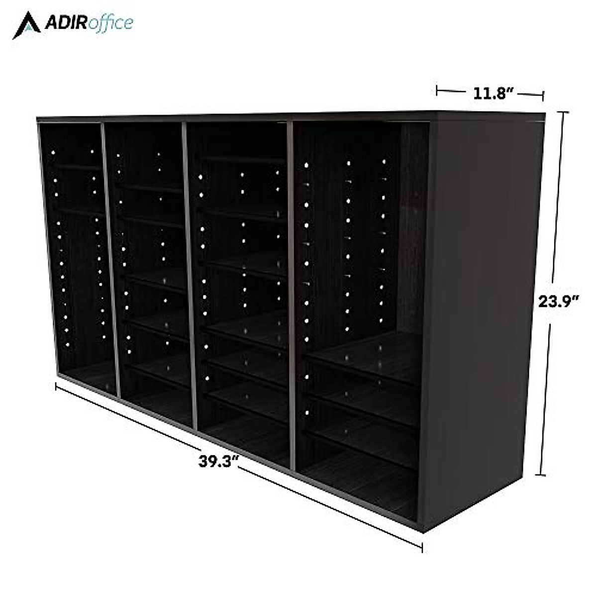 AdirOffice Wooden Literature Organizer Sorter - Stackable Mail Craft Paper Storage Holder with Removable Shelves for Office, Classrooms, and Mailrooms Organization (36 Compartment, Black)