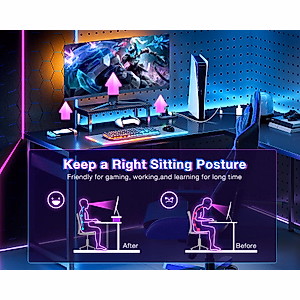 Casaottima 51 inch L Shaped Gaming Desk with Power Outlets and USB Port, Corner Desk Gaming Table with Monitor Stand for Home Office, Computer Desk for Small Space, Carbon Fiber Surface, Black