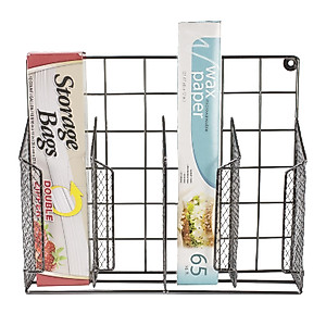 Home Basics Stainless Steel Rust Resistant Wrap Organizer, Perfect for Food Storage Bags, Silver Foil, Wax Paper, Sandwich Bags, Plastic Wrap- Mounts to Cabinet Door or Wall. Onyx/Black Finish