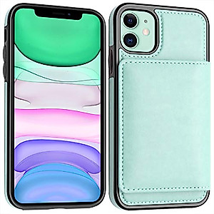 LakiBeibi Case for iPhone 11 Case with Card Holders, Dual Layer Lightweight Slim Leather iPhone 11 Wallet Case Flip Folio Magnetic Lock Protective Case for Apple iPhone 11 6.1 Inch (2019), Mint