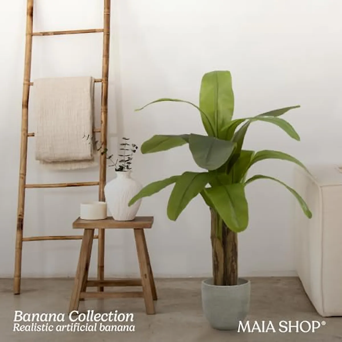 Maia Shop 4ft Artificial Banana Tree, Fake Plants for Home Decor, Natural Wood Trunk